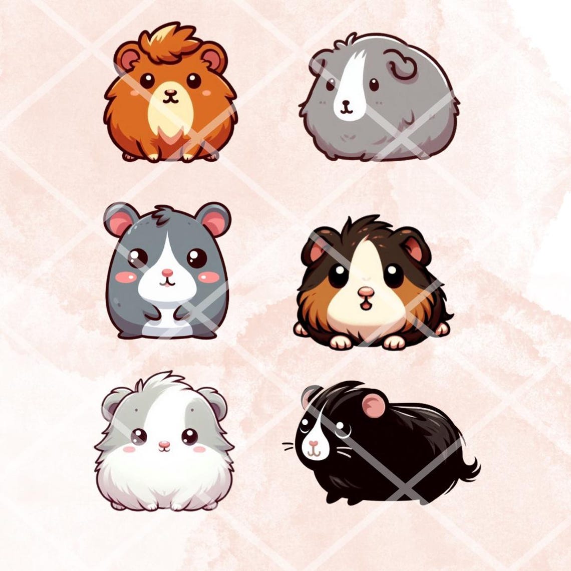 Kawaii Cute Guinea Pigs Bundle, 47 PNG Clipart, Transparent Background ...