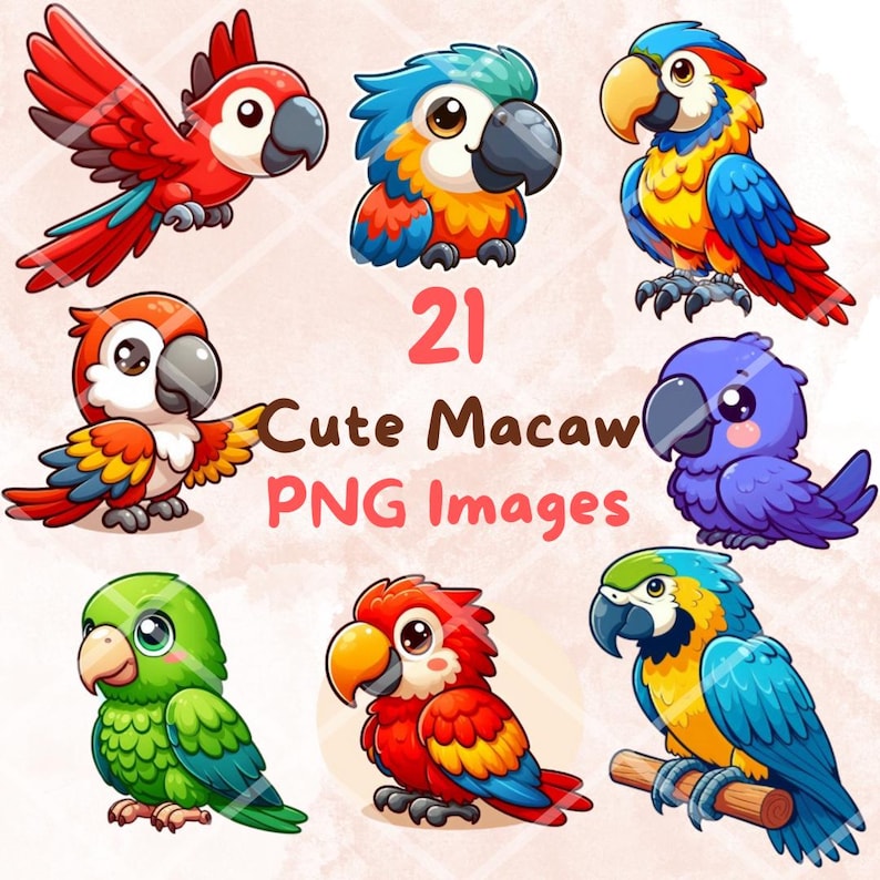 Kawaii Cute Macaw Parrots Bundle #1, 21 PNG Clipart, Transparent ...
