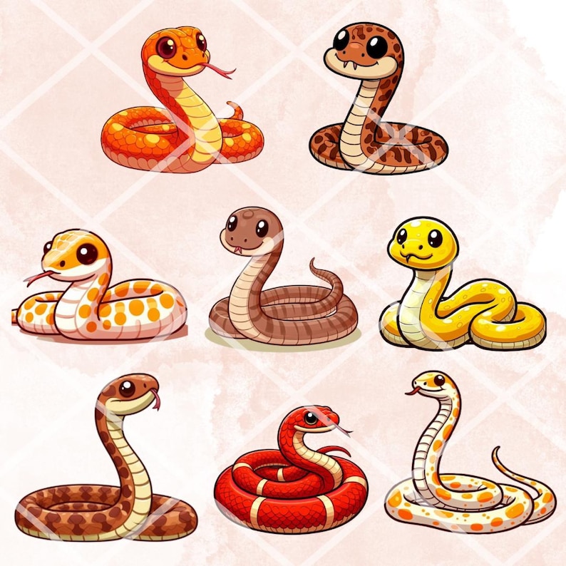 Kawaii Cute Corn Snakes Clipart Bundle, 28pcs PNG Clipart, Transparent ...