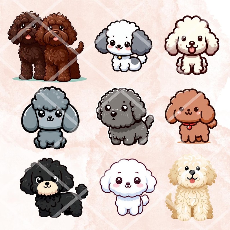Kawaii Cute Poodle Dog Bundle, 40 PNG Clipart, Transparent Background ...