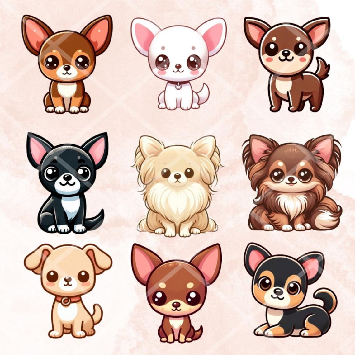 Kawaii Cute Chihuahua Dog Bundle, 35pcs PNG Clipart, Transparent ...