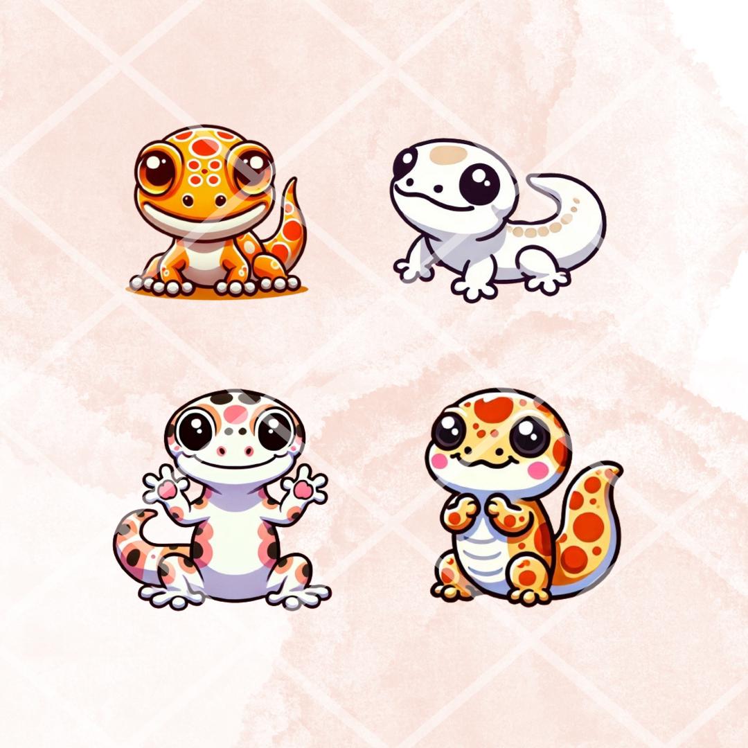 Kawaii Cute Tokay Gecko Clipart Bundle, 29 PNG Clipart, Transparent ...