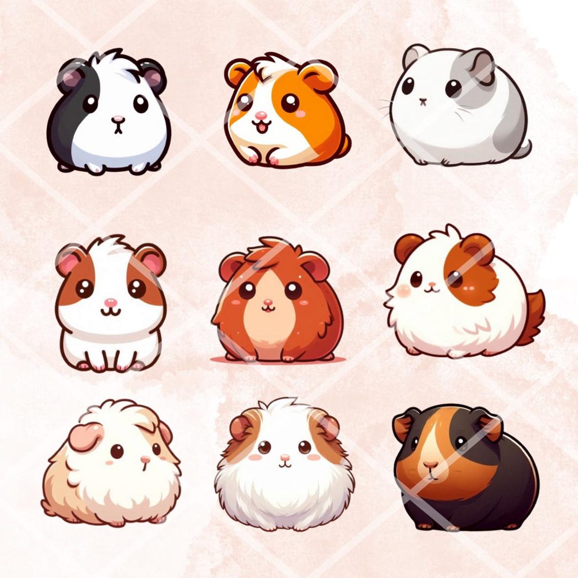 Kawaii Cute Guinea Pigs Bundle, 47 PNG Clipart, Transparent Background ...