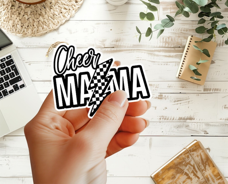 Cheer Mama With Checkered Lightning Bolt Sticker Vinyl Sticker for ...