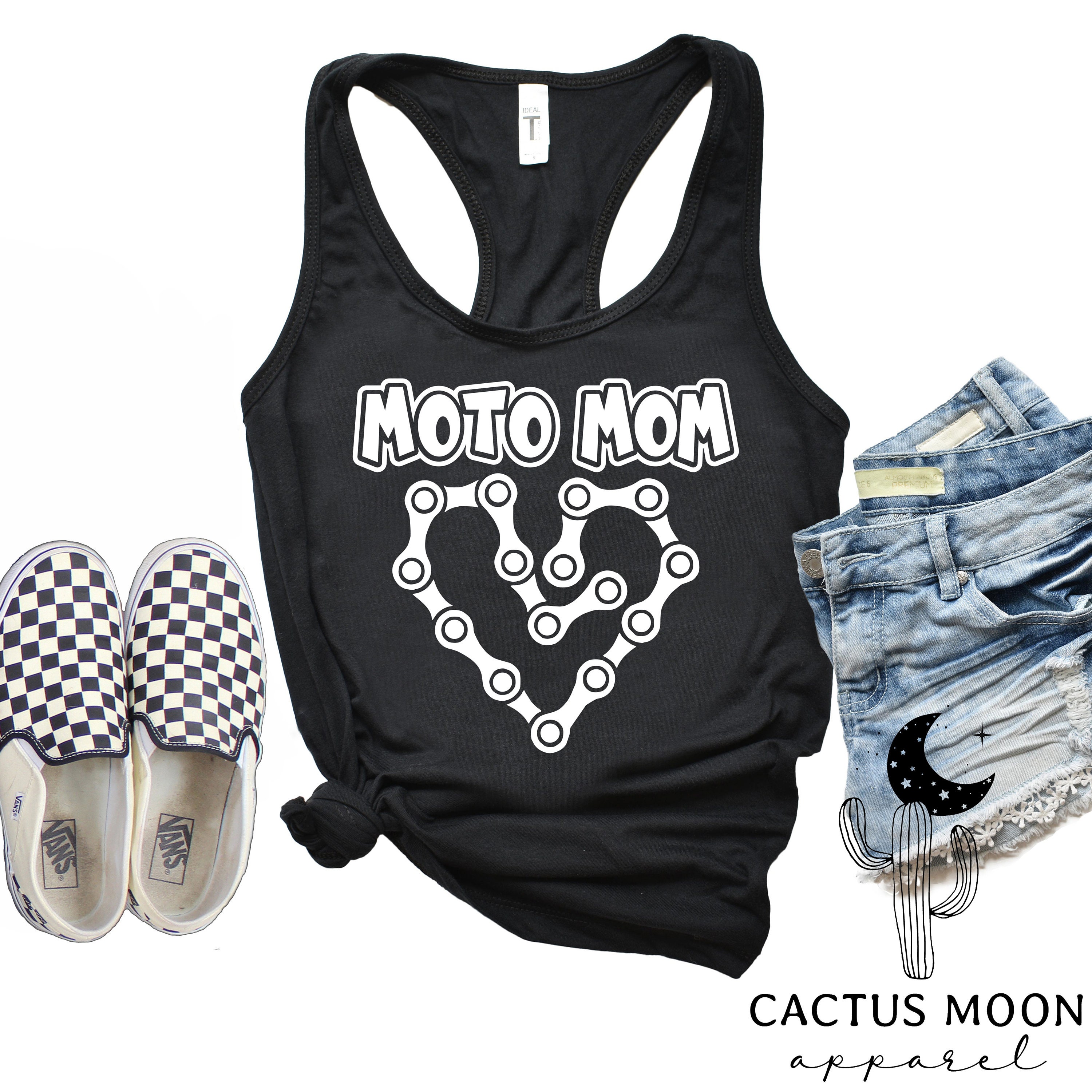 Moto Mom Bike Chain Heart Ladies Tank Top or Scoopneck or V-neck Shirt ...