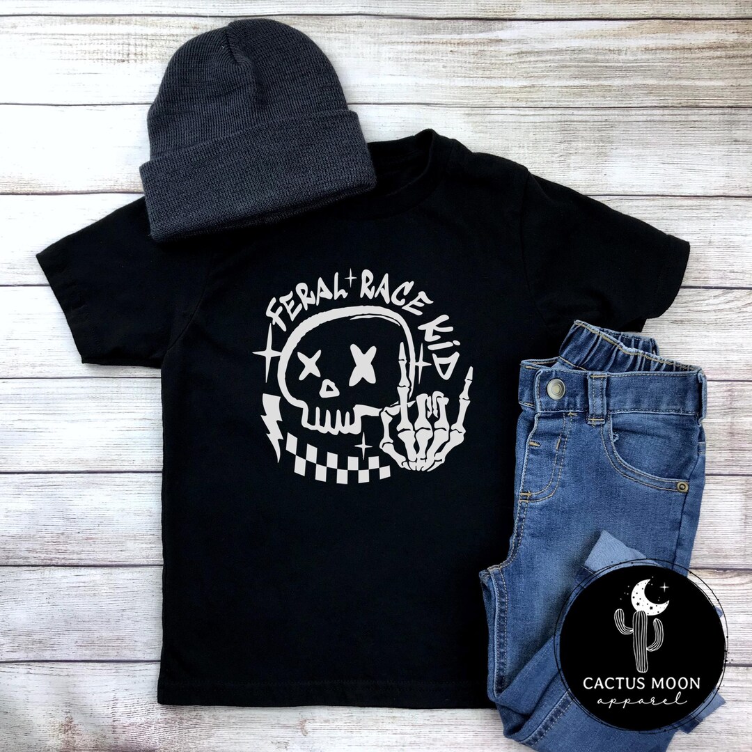 Feral Race Kid With Skull and Skeleton Hand Toddler Short Sleeve Tee ...