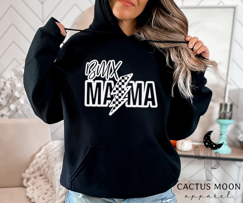 BMX Mama Checkered Lightning Bolt Hooded Sweatshirt, BMX Mom Hooded or ...