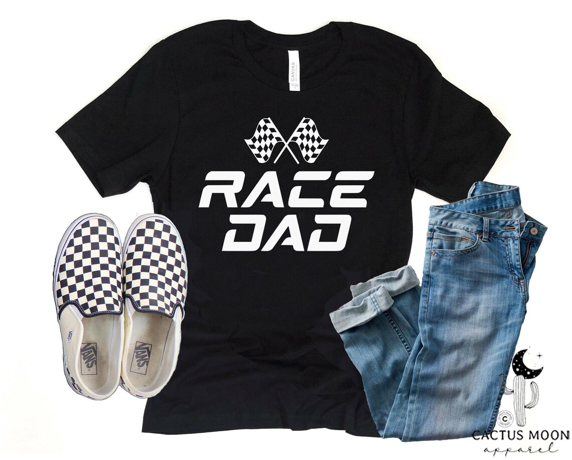 Race Dad With Checkered Flags Adult Unisex Jersey Short Sleeve Tee ...
