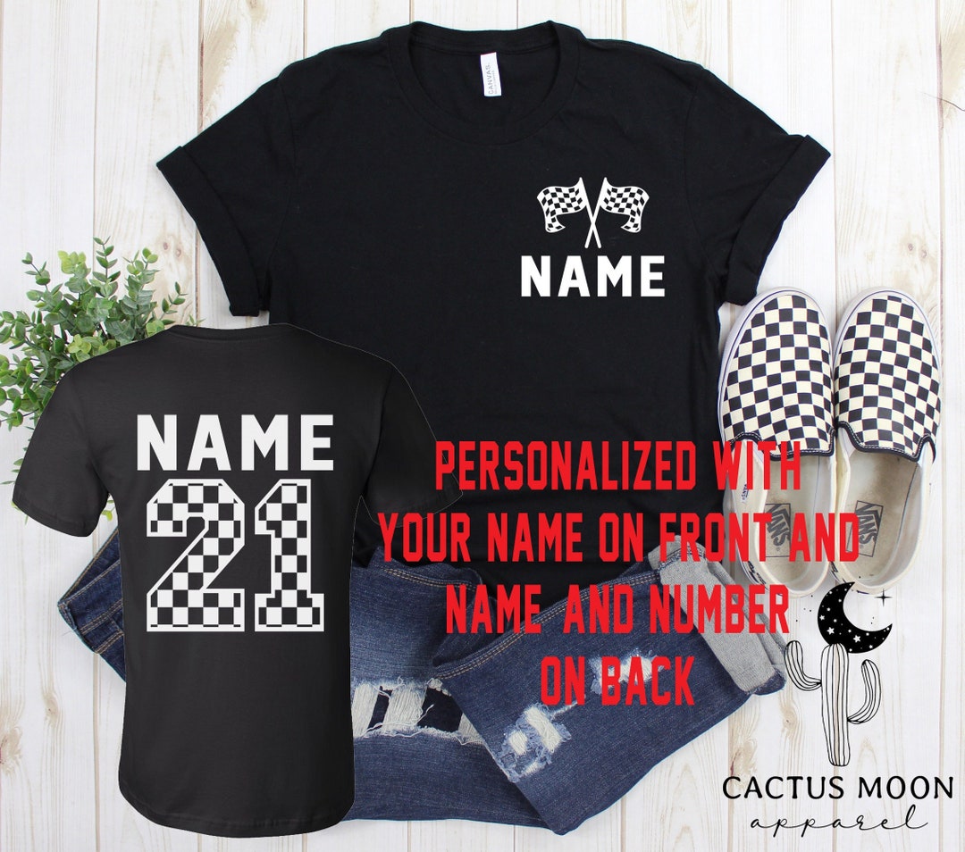 Personalized Checkered Flag Name and Number Front and Back, Adult Short ...