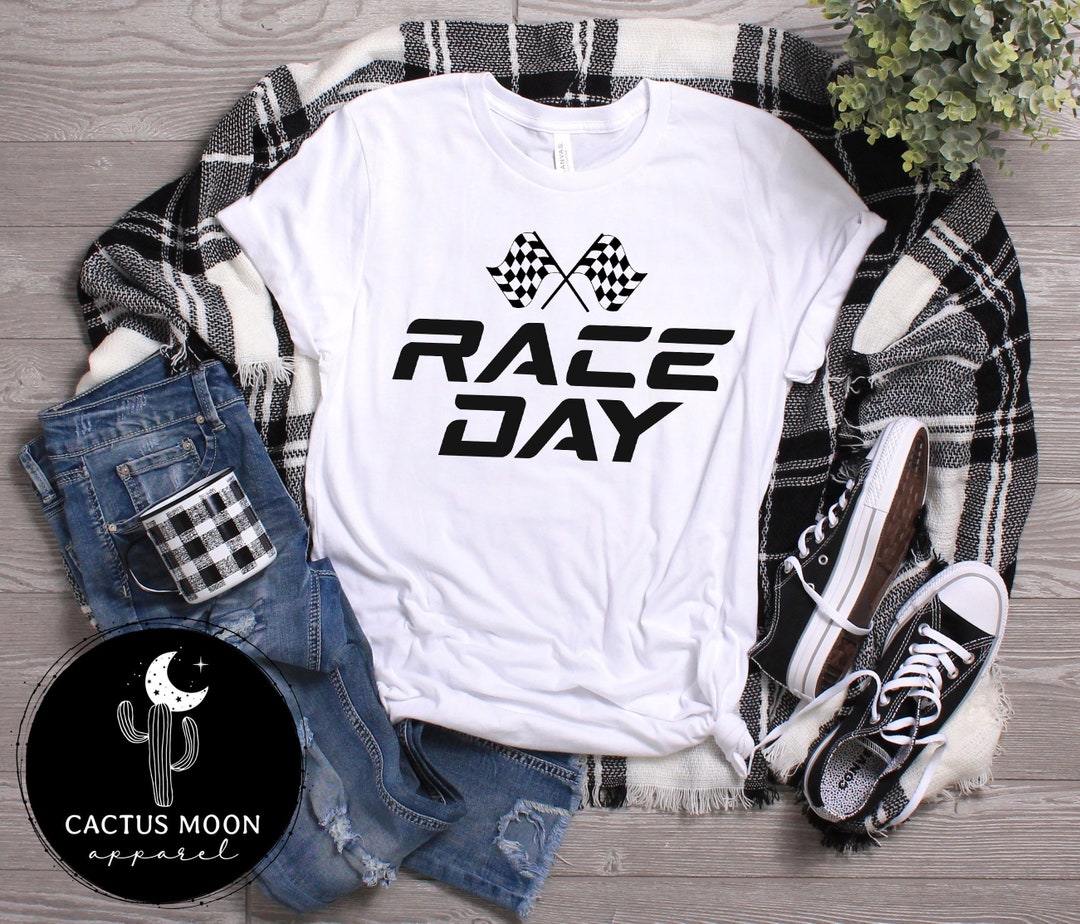 Race Day With Checkered Flags Shirt, Adult Short or Long Sleeve Tee for ...