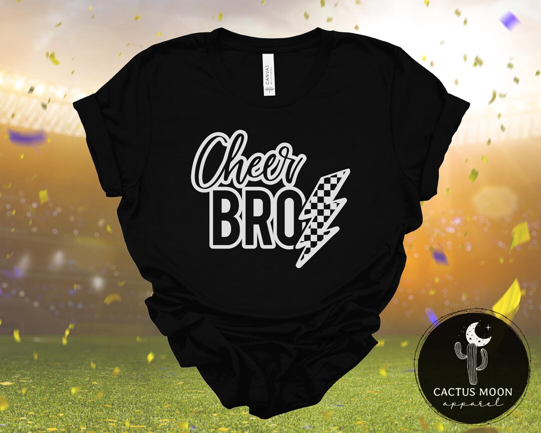 Cheer Bro Checkered Lightning Bolt Cheer Family Shirt Short Sleeve, V ...