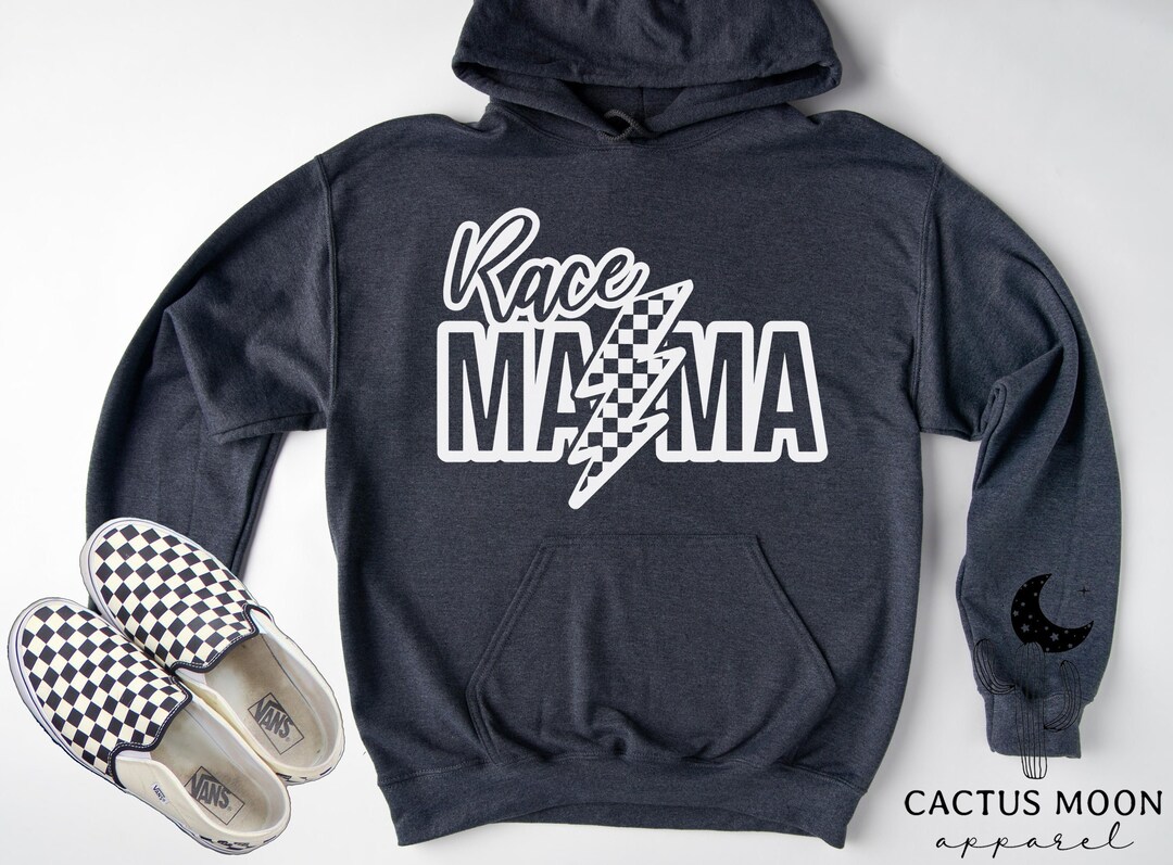 Race Mama Checkered Lightning Bolt Hooded Sweatshirt Race Mom Hooded or ...