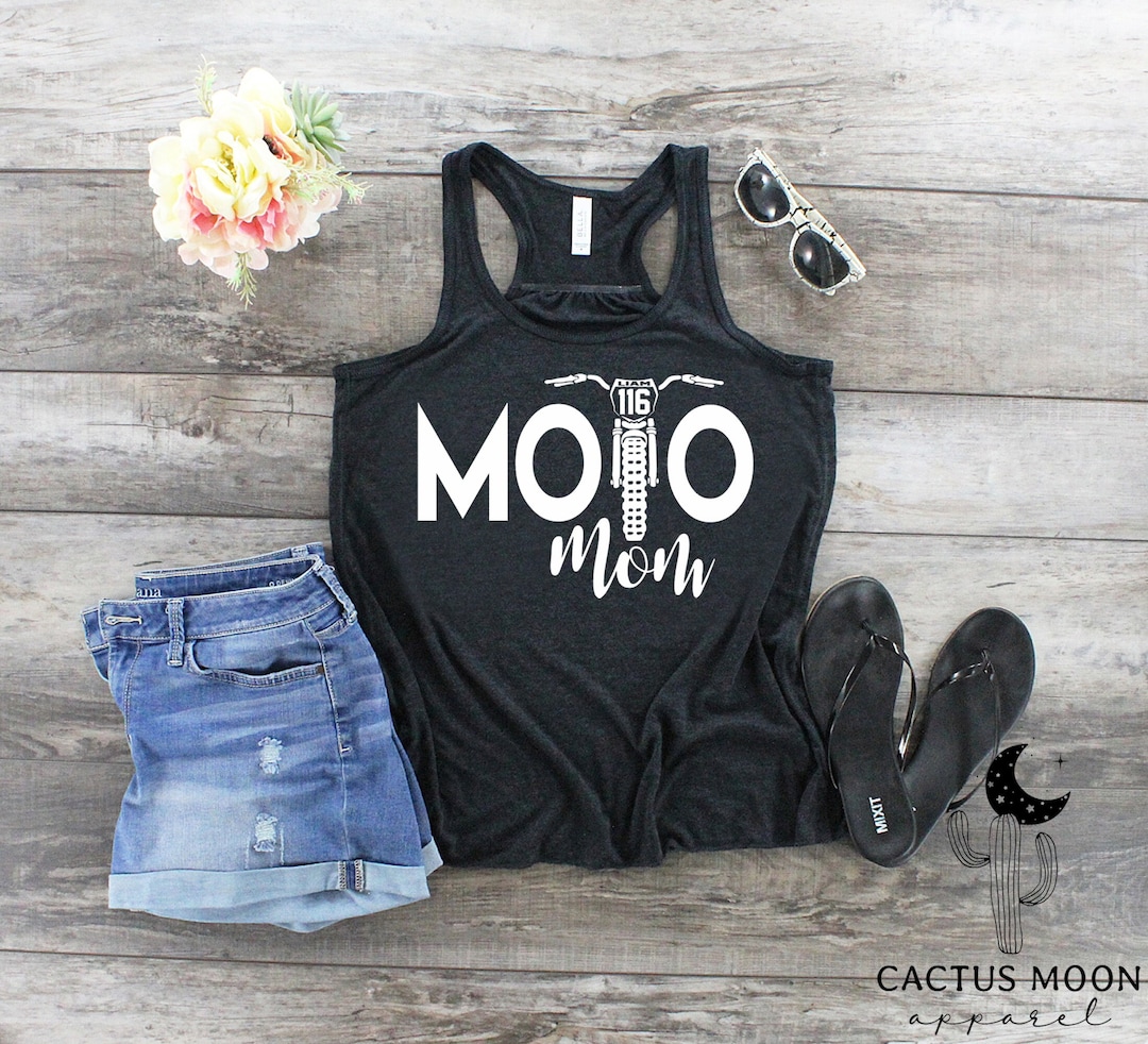 Ladies Personalized Moto Mom Dirt Bike Flowy Gathered Back Tank ...