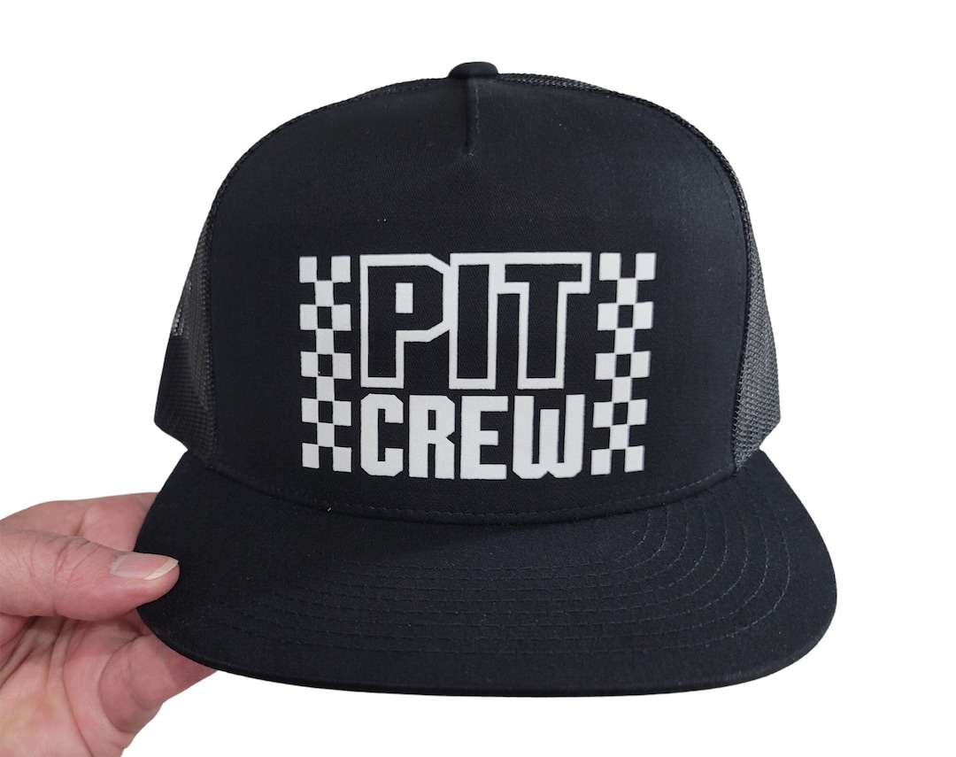 Pit Crew Snapback Trucker Hat, Adult Adjustable Custom Racing Flat Bill ...