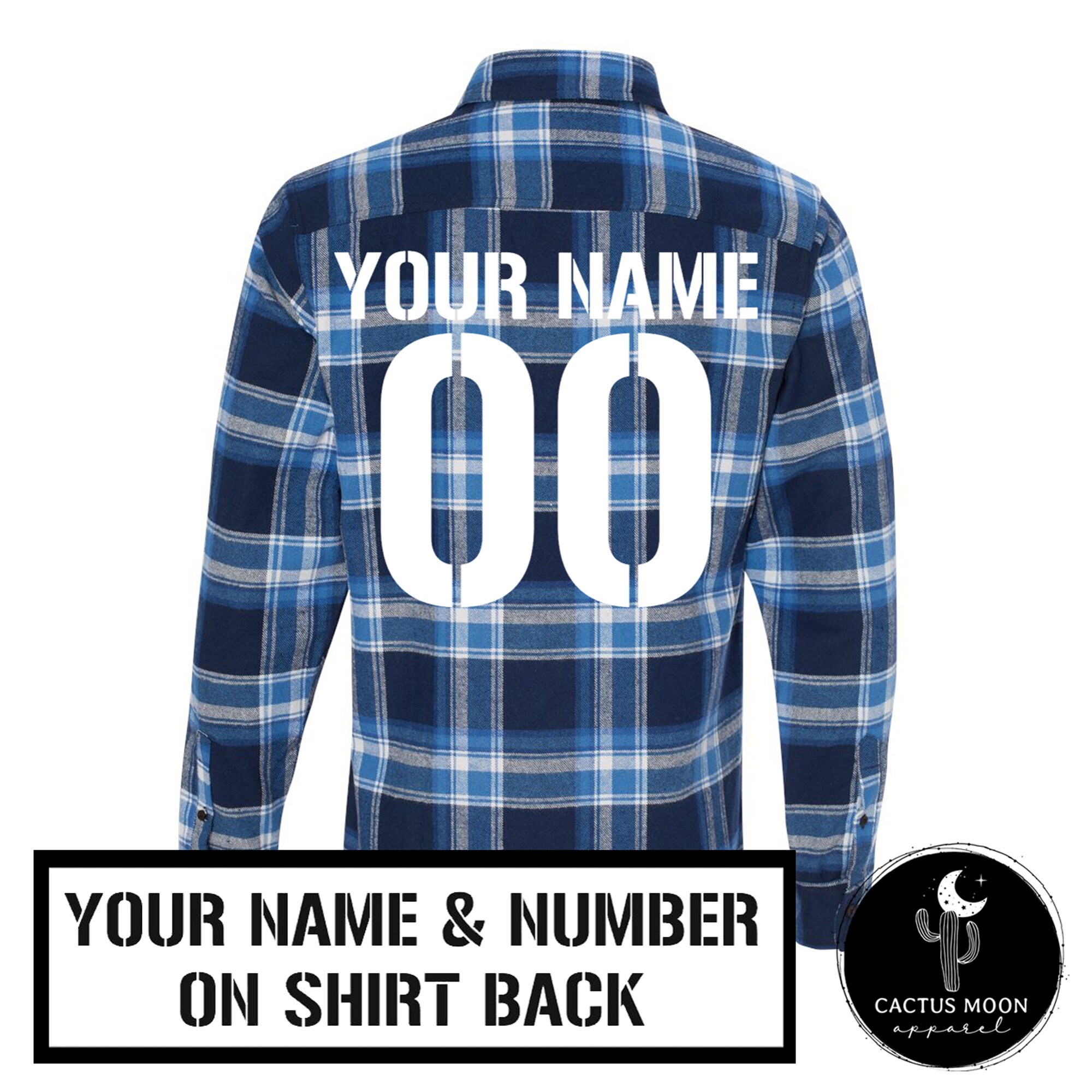 Adult or Youth Name and Number Unisex Long Sleeve Flannel Shirt ...