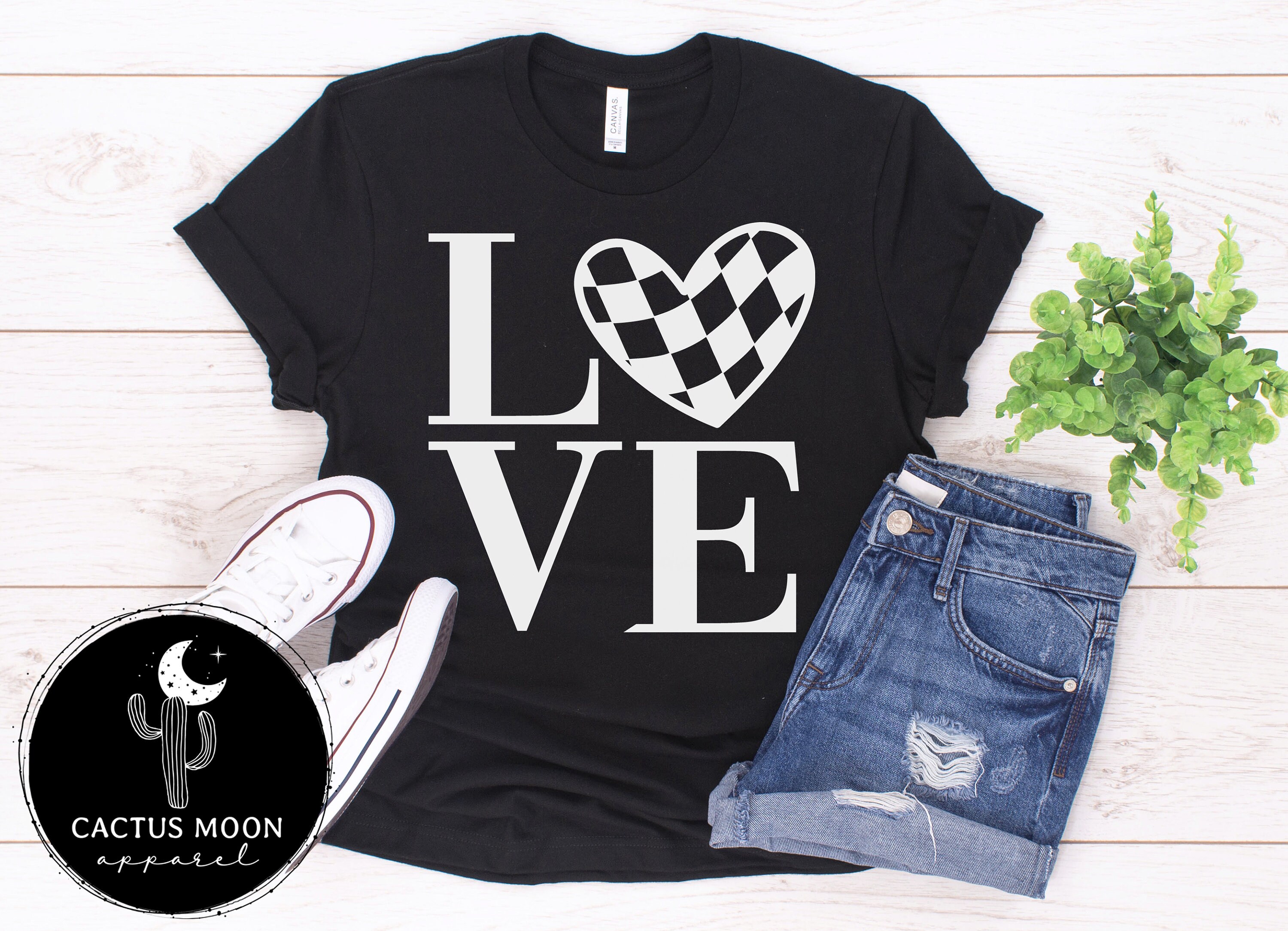 Love Racing With Checkered Heart Shirt Adult Short or Long - Etsy