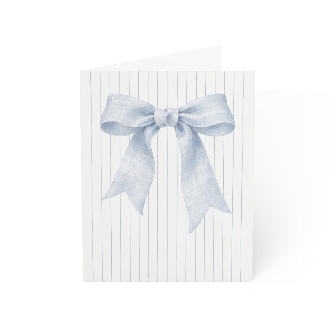 Coastal Blue Linen Bow Note Card Set | Pinstripe Stationery - Etsy