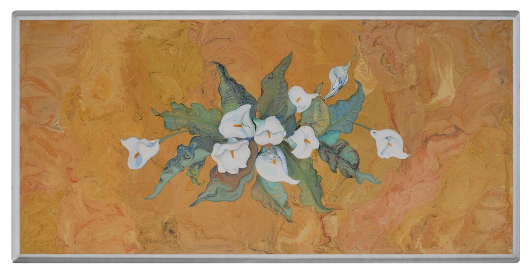 Tavolino Salotto in Marmo Bianco Con Intarsio Fiori Di Calle Fatto a ...