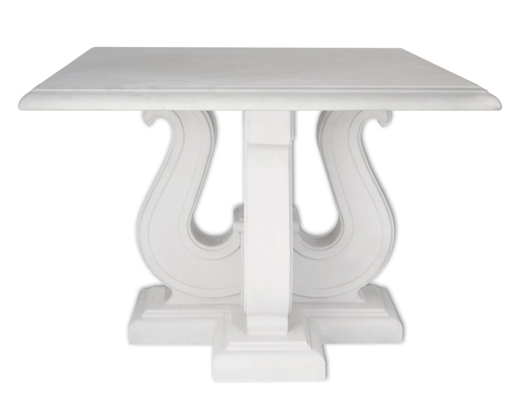 Square Coffee Table White Marble Top Lacquered Wooden Base Handmade in ...