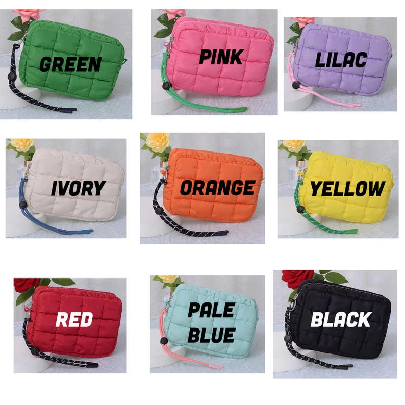Personalized Embroidered Block Shadow Font Monogram Quilted Small Pouch ...