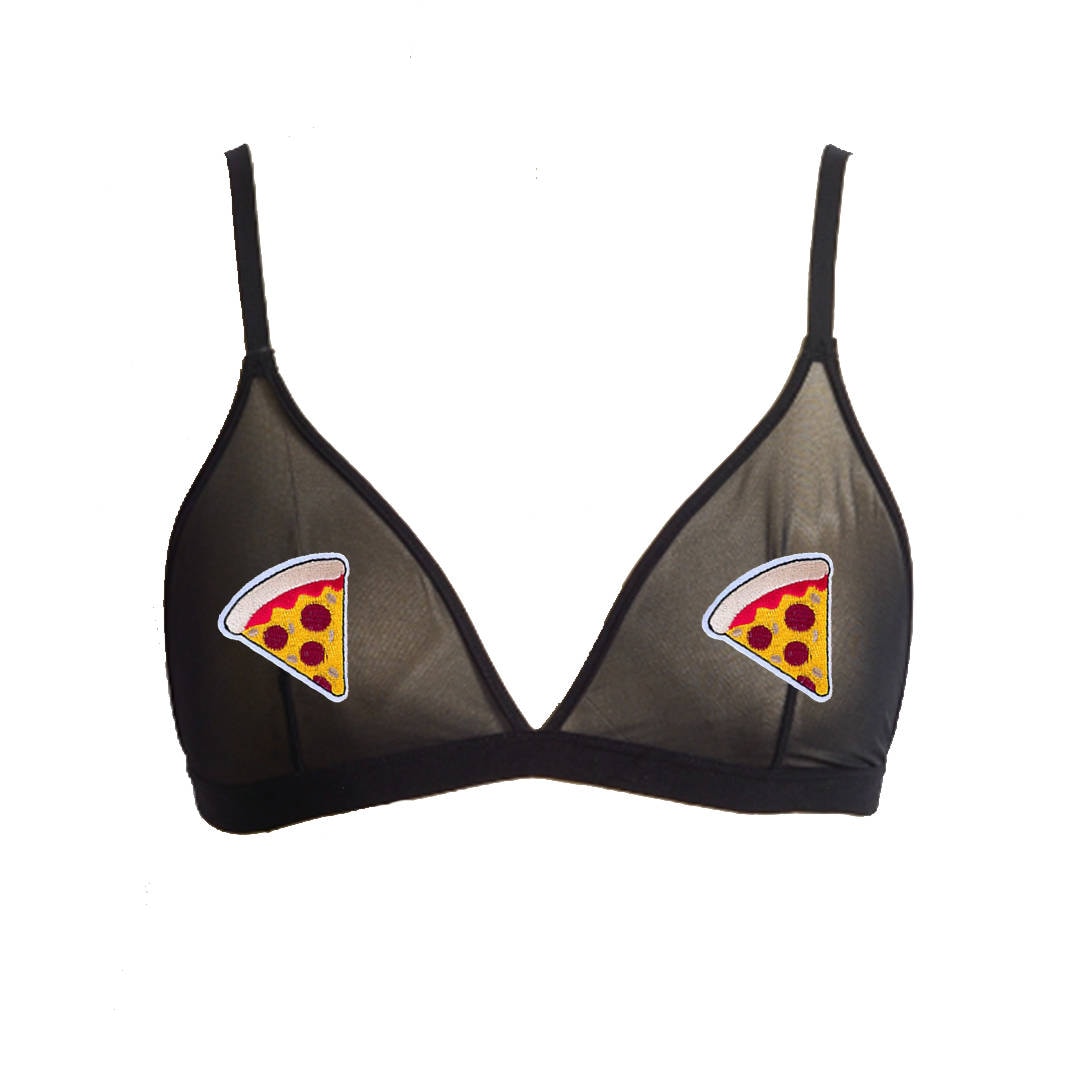 Sheer Mesh Bralette- Pizza Pasties Black Sheer Bralette- Pepperoni ...