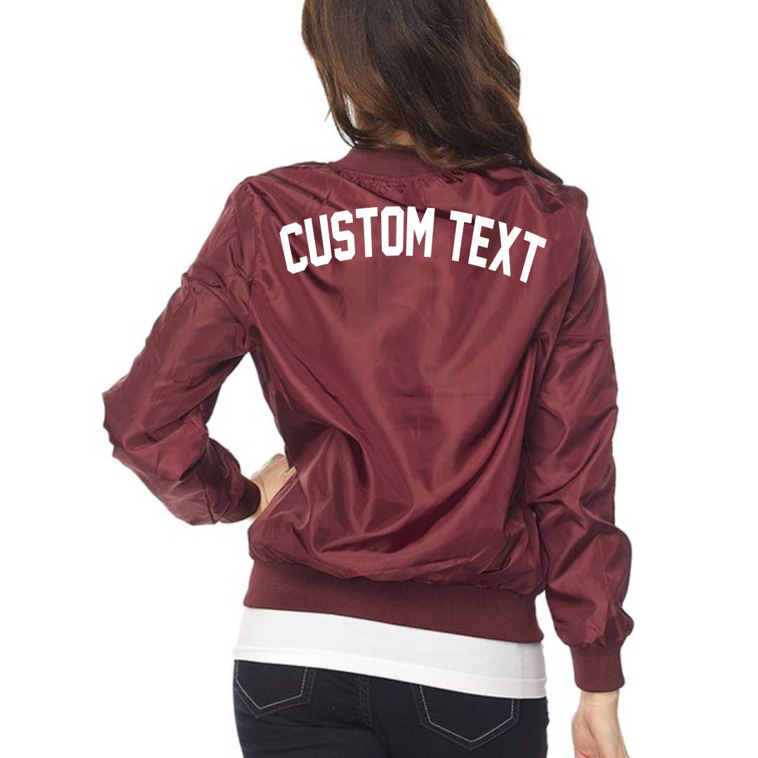 CUSTOM Text Here Maroon Burgundy Satin Long Sleeve Bomber Jacket ...