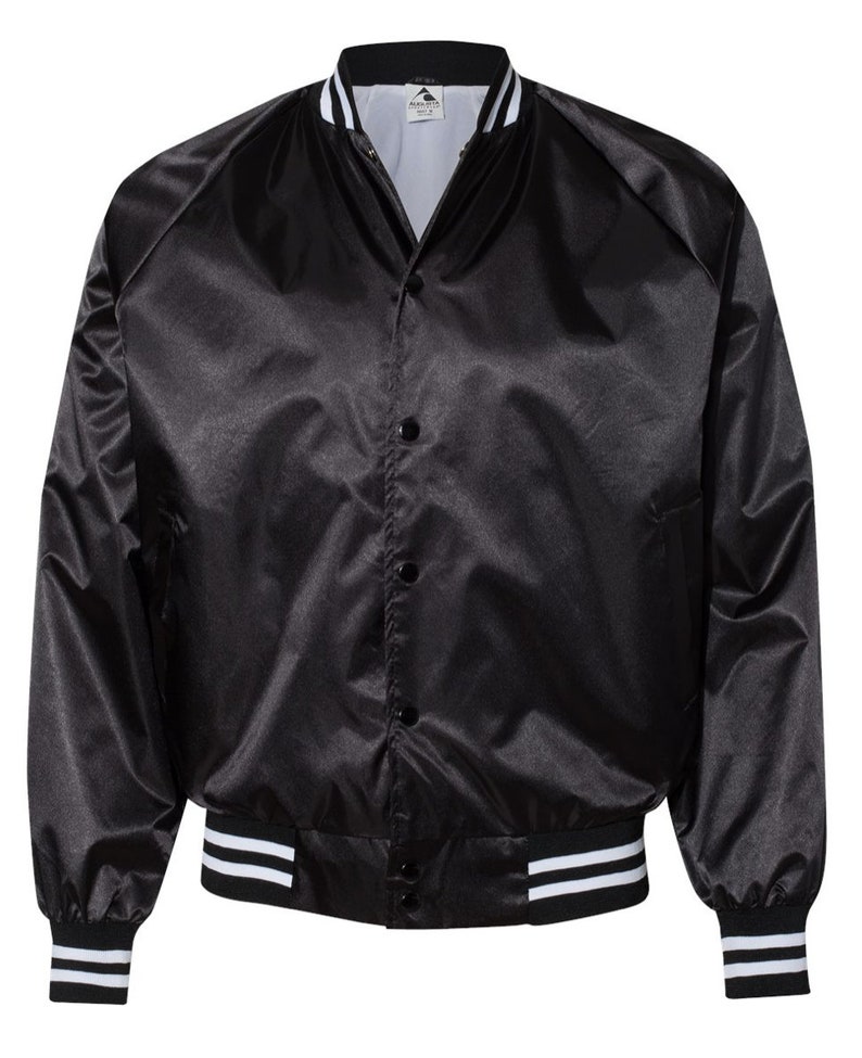 UNISEX Custom Varsity Black Bomber Jacket- Long Sleeve Zip up Black ...