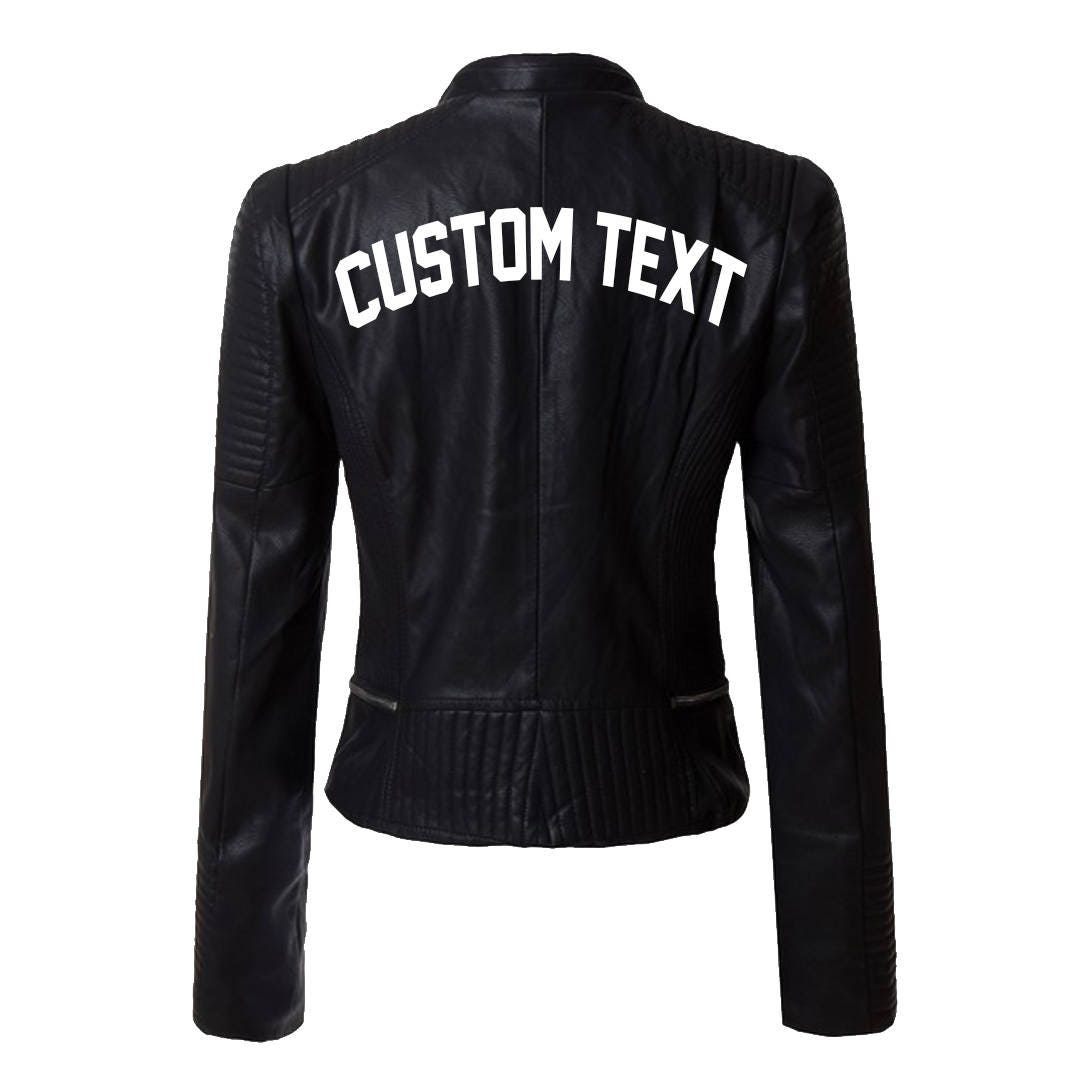 CUSTOM TEX Black Leather Jacket- Personalize Black Moto Faux Leather ...