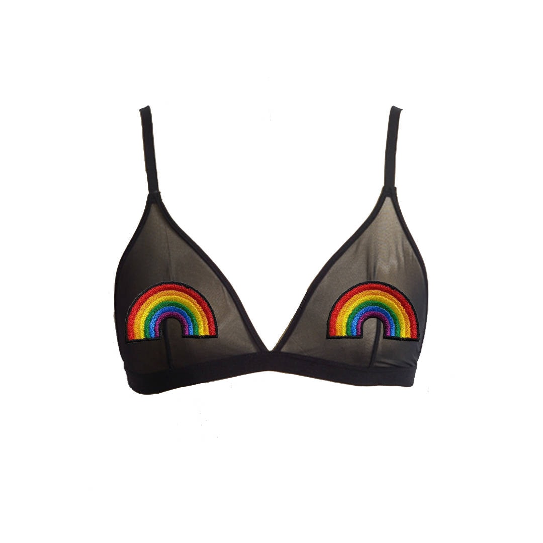 Sheer Mesh Bralette- Rainbow Pasties Black Sheer Bralette Colorful ...