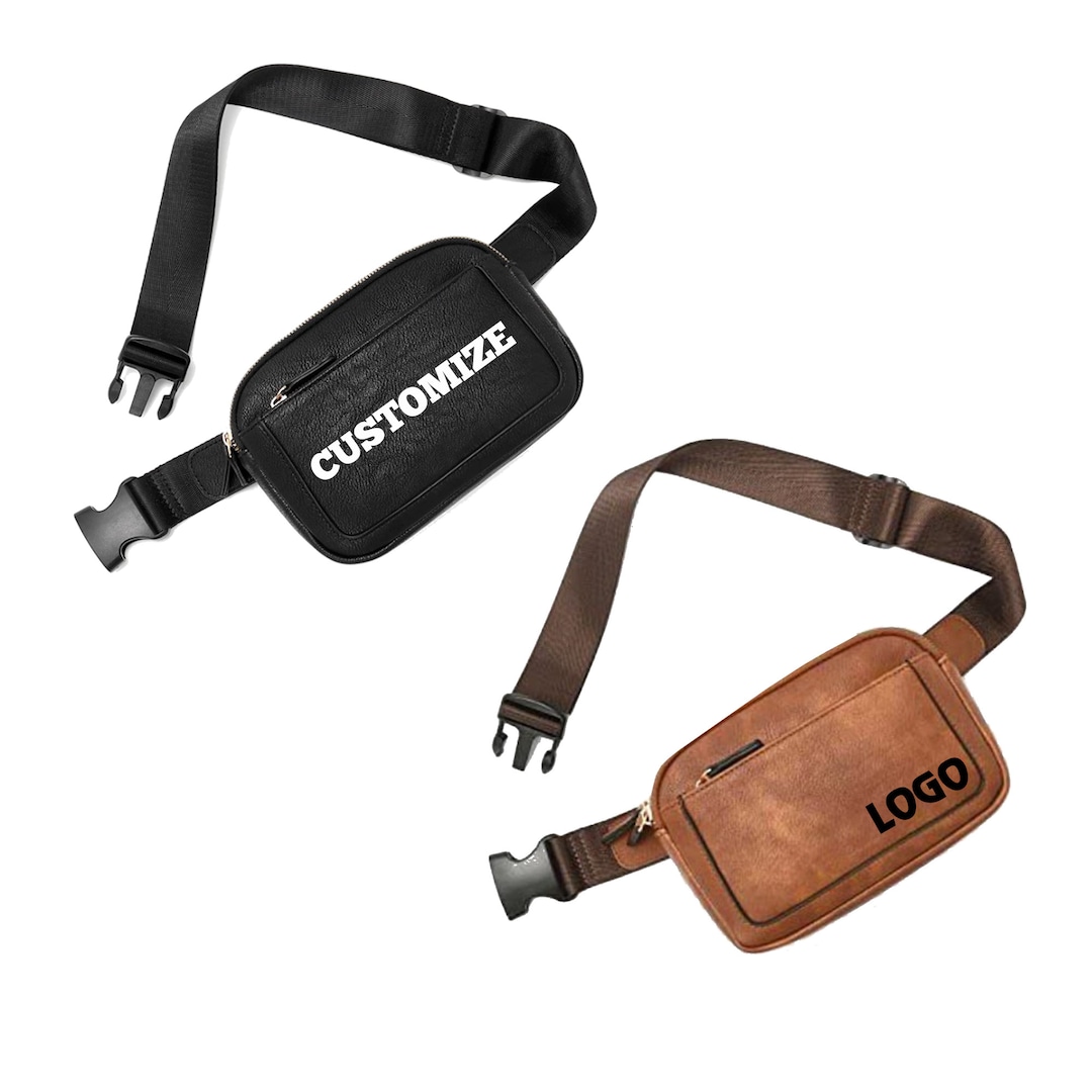 Custom Text Vegan Leather Belt Bag, Personalized Brown Black Large ...