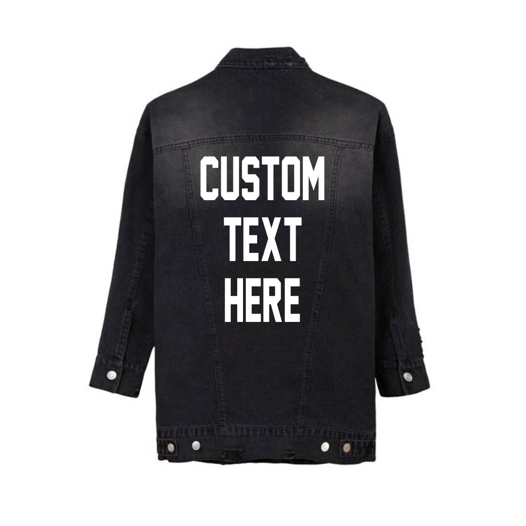 CUSTOM TEXT Long Oversized Black Denim Jacket Vintage Inspired and ...