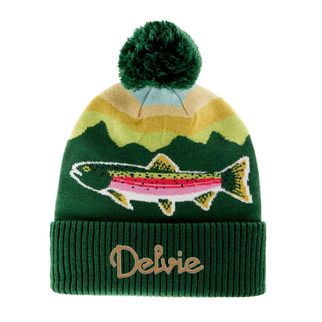 Personalized Embroidered Knitted Rainbow Trout Fish Beanie, Customized ...