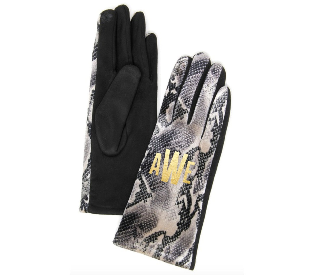 Monogram Initials Snake Skin Gloves- Womens Snake Print Smart Touch ...
