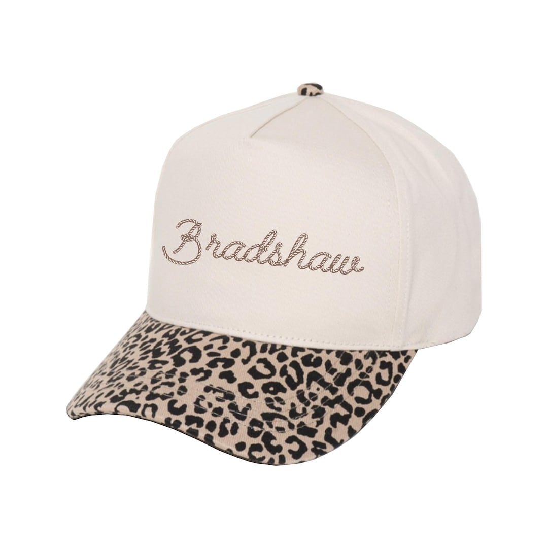 Personalized Two Tone Canvas Leopard Print Bill Baseball Hat, Custom ...