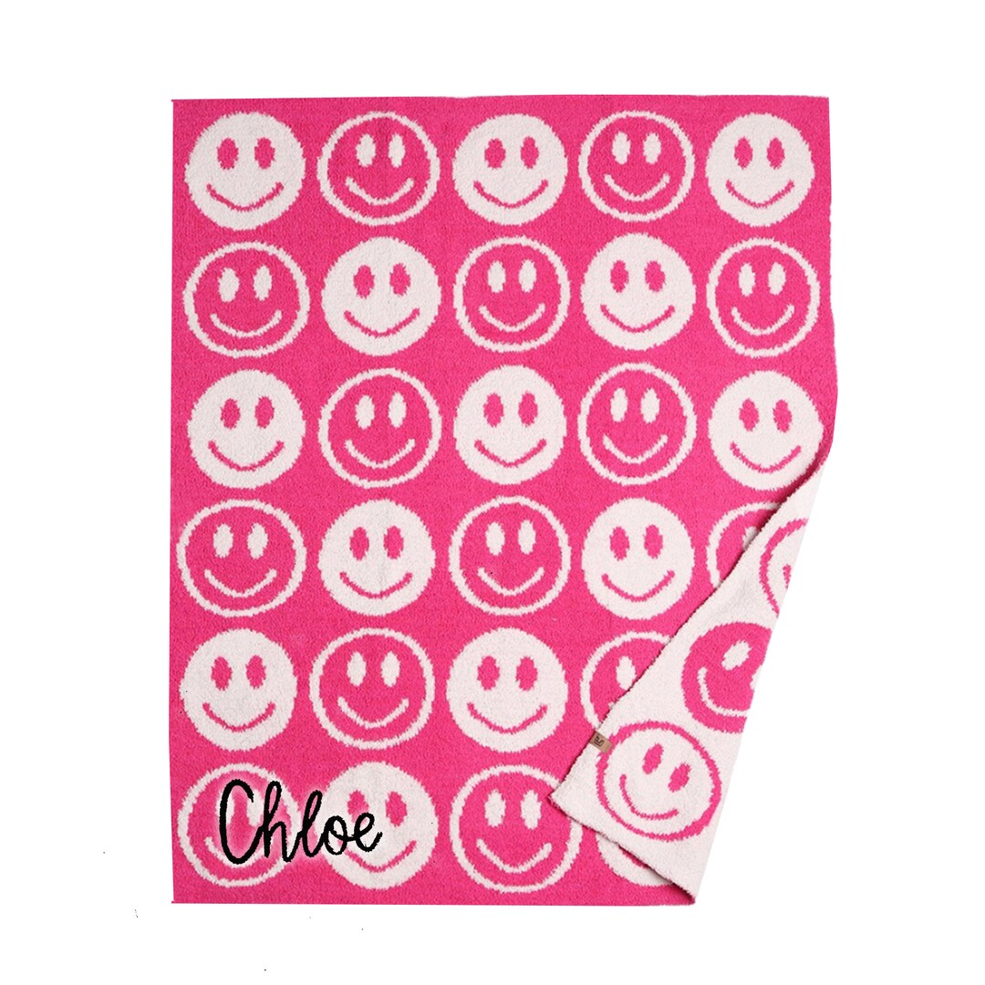 Personalized Adult or Kid Pink Smile Face Blanket, Embroidered Monogram ...