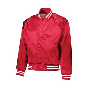 UNISEX CUSTOM Red Varsity Bomber Jacket- Long Sleeve Zip up Bright Red ...