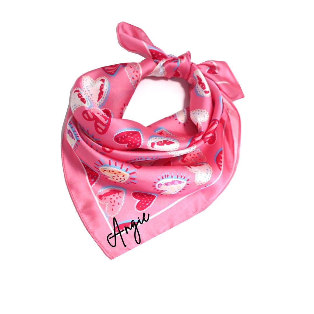 Personalized Pink Heart Scarf, Valentines Satin Neckerchief, Custom V ...