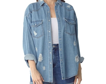 Distressed Long Sleeve Shirt | Etsy