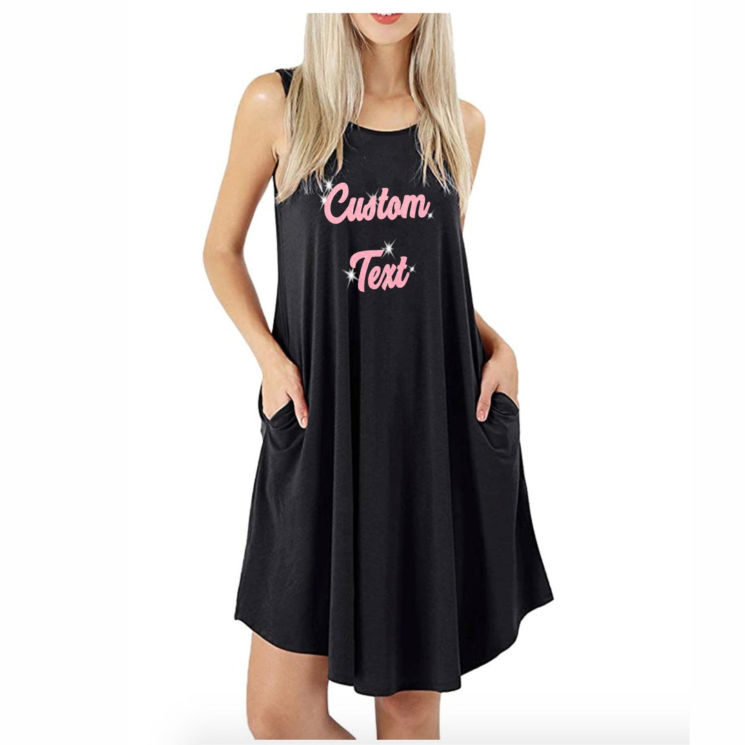 Personalized Glitter Font Tank Dress, Black Tunic Tank Dress With ...