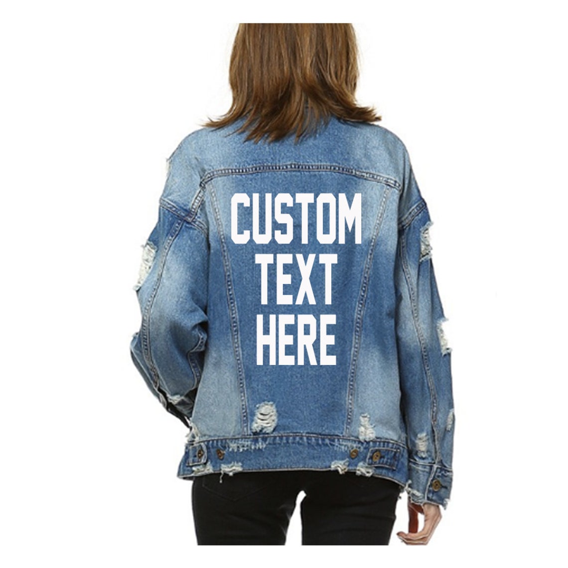 CUSTOM TEXT Oversized Denim Jacket Mid-wash Vintage Inspired | Etsy