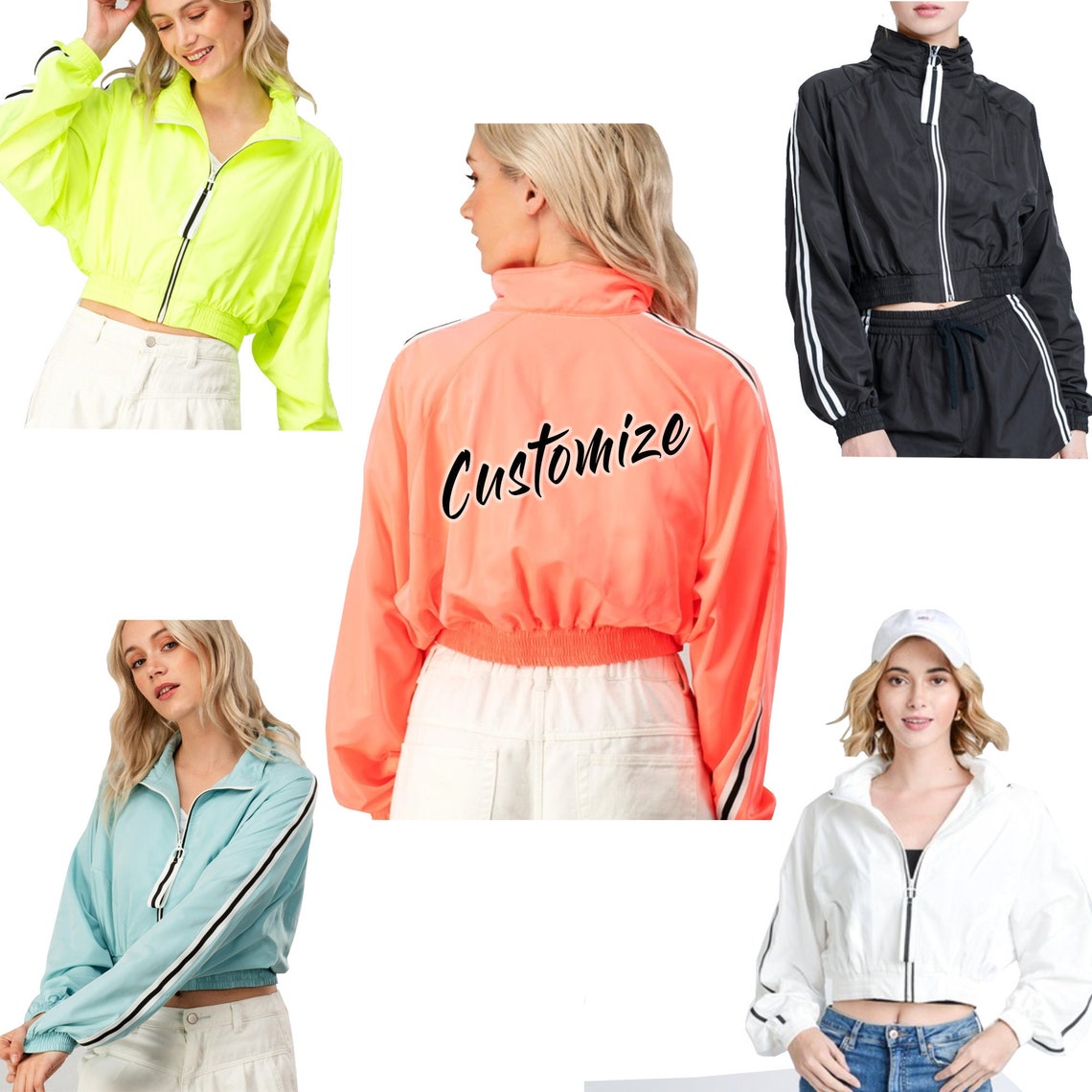 WOMENS CUSTOM Lightweight Cropped Windbreaker Bright Bomber Jacket ...