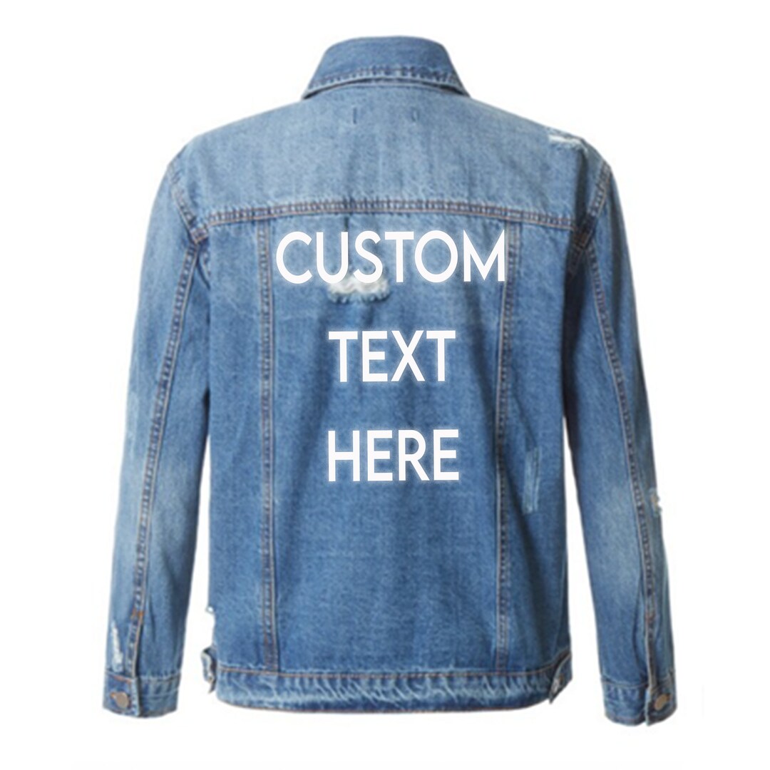 CUSTOM TEXT Oversized Denim Jacket Mid-wash Vintage Inspired Distressed ...