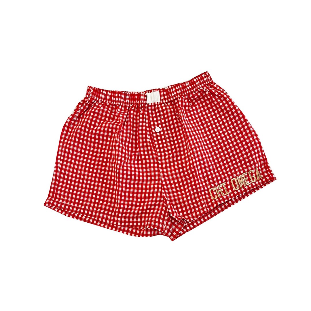 Officially Licensed Chi Omega Embroidered Red Checkered Boxer Lounge ...