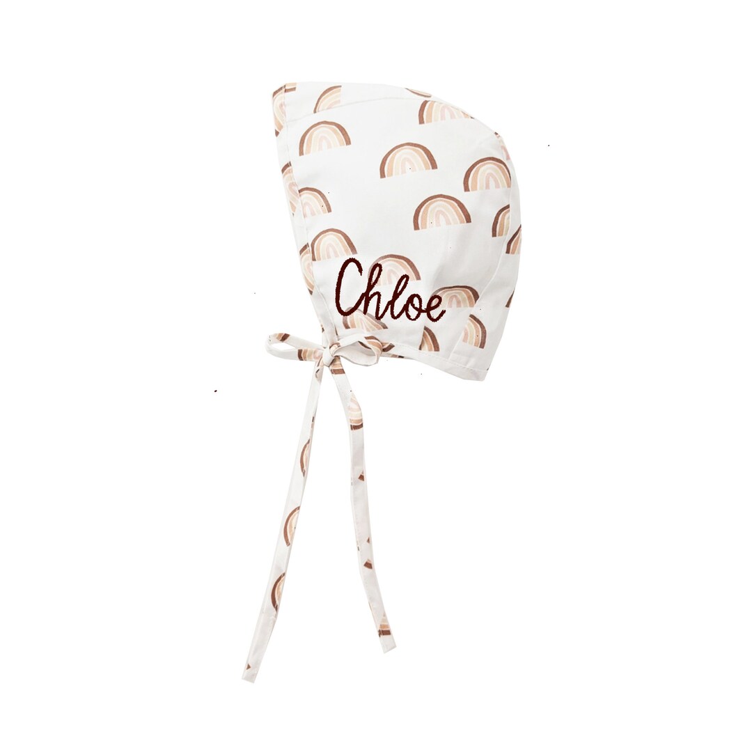 Customized Rainbow Baby Bonnet, Embroidered Neutral Rainbow Danish ...