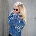 CUSTOM TEXT Oversized Denim Jacket Mid-wash Vintage Inspired Distressed ...