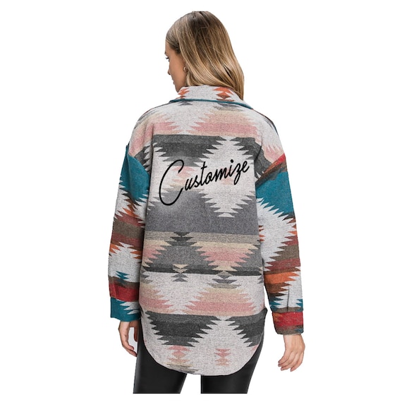 Personalized Aztec Warm Shacket Custom Text Embroidered | Etsy