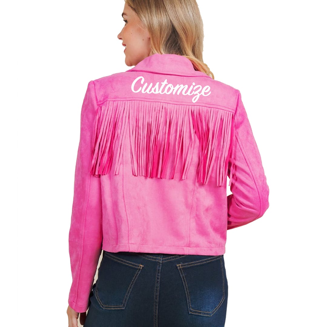 Personalized Hot Pink Suede Fringe Tassel Jacket, Bachelorette Party ...