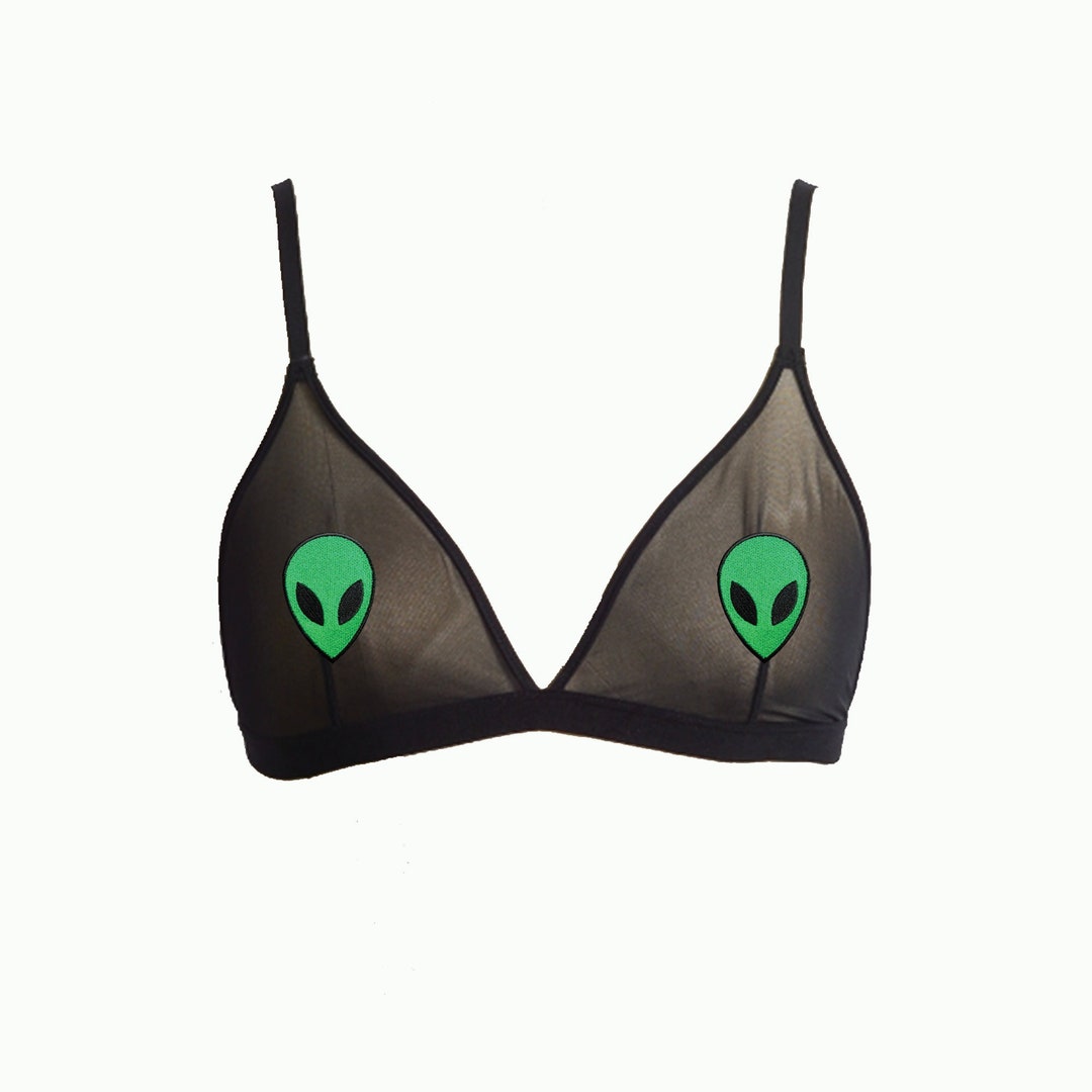 Alien Sheer Mesh Bralette, Iron on Patch Extraterrestrial Green Alien ...