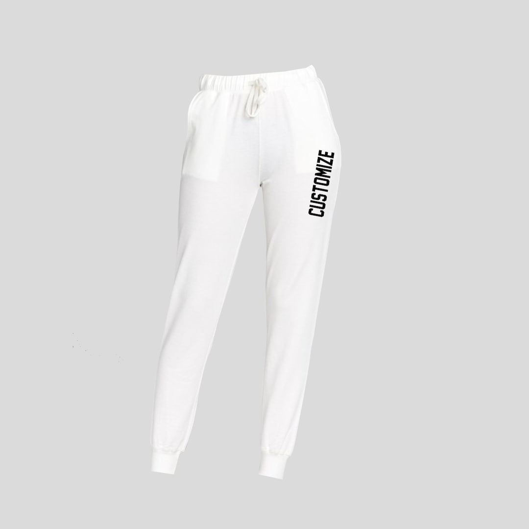 CUSTOM TEXT Soft Fleece Long Jogger Pants- Customize Drawstring White ...
