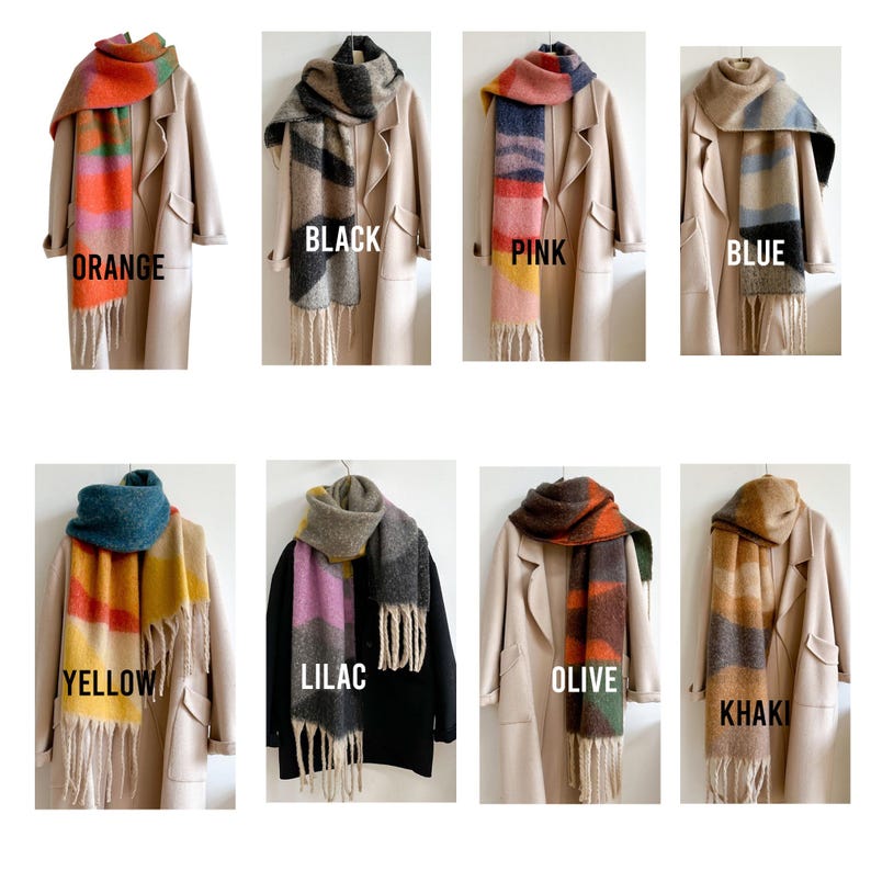 Custom Name Super Oversized Scarf, Monogram Rainbow Plaid Long Boho ...